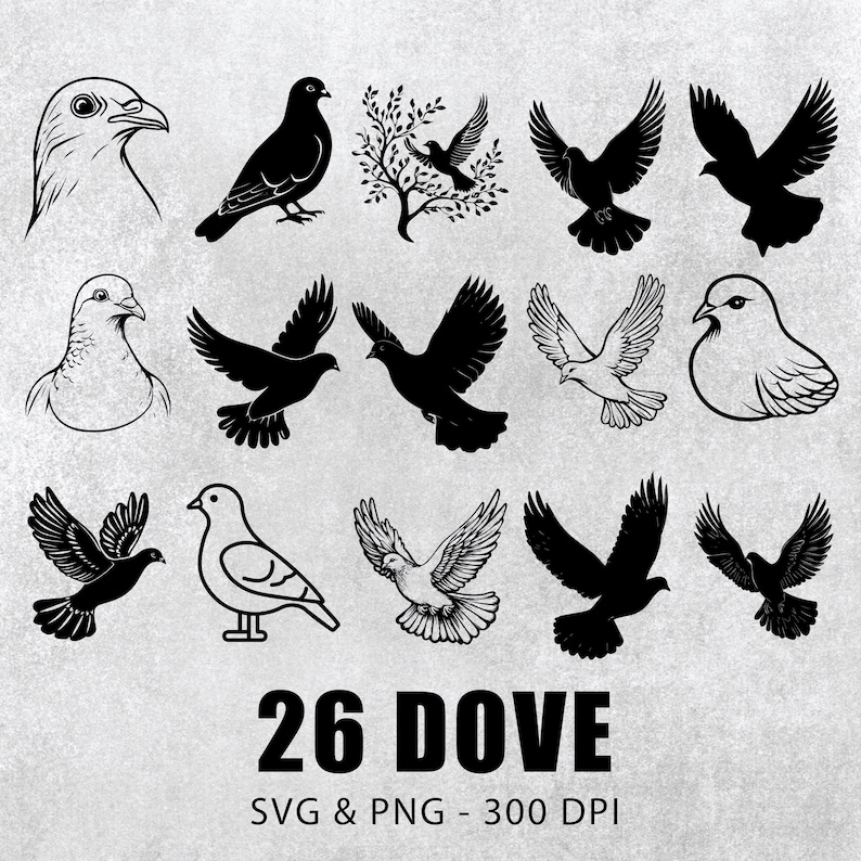 Dove SVG Bundle: Silhouette Clipart, Decal Designs (PNG, Cricut) - Etsy