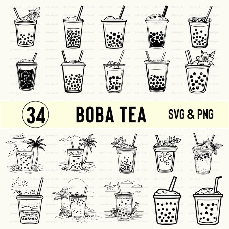 Boba Tea Svg Png Bundle, Boba Tea Clipart, Boba Tea Silhouette, Boba ...