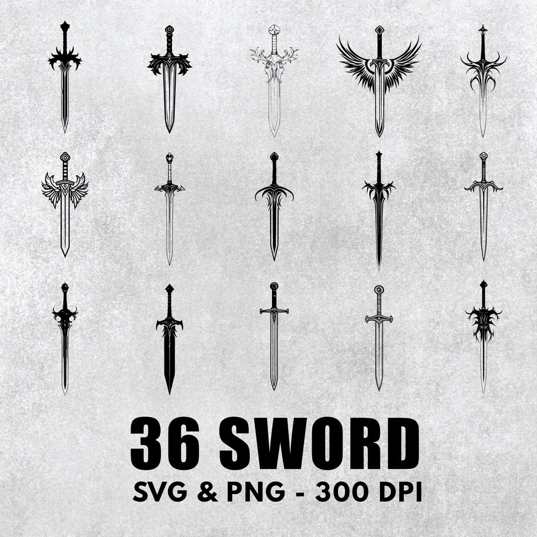 Sword Svg Bundle, Sword Silhouette Set, Sword Clipart, Sword Decal ...