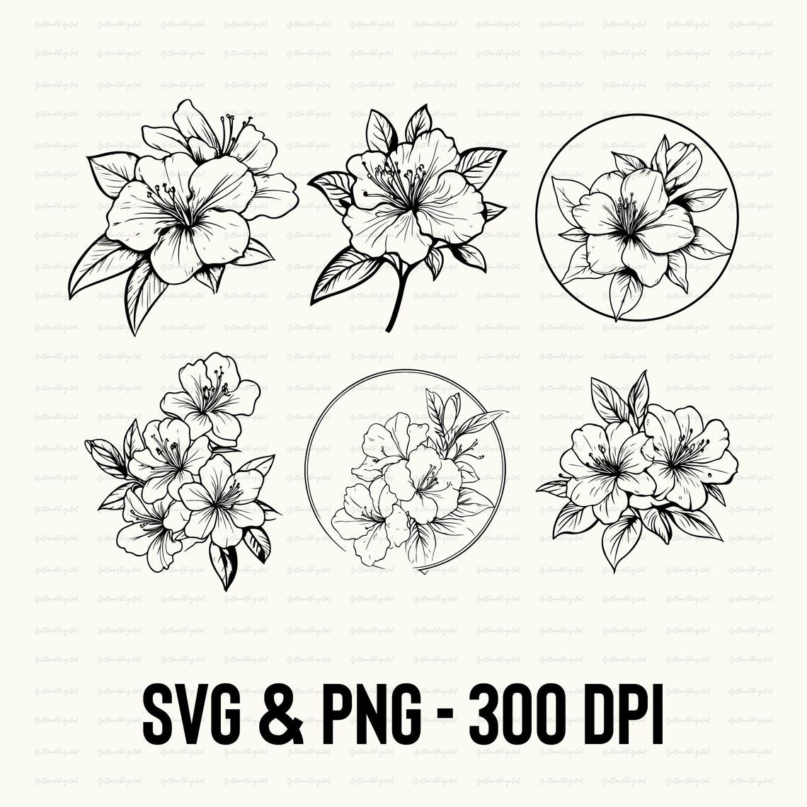 Azalea Flower SVG PNG Bundle: Floral Clipart, Silhouette, Vector ...