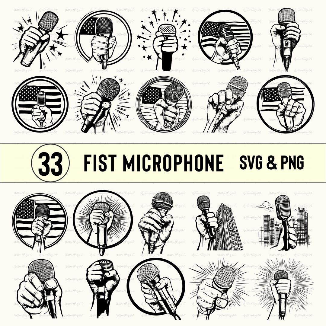 Fist Microphone Svg Png Bundle, Fist Microphone Clipart, Fist ...