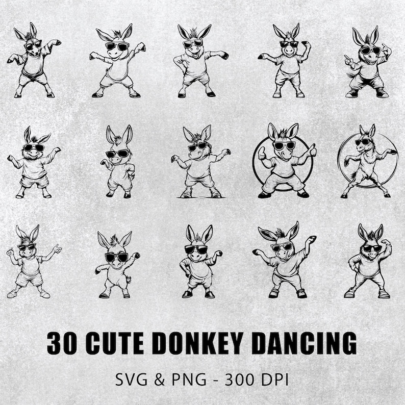 Cute Donkey Dancing Svg Png Bundle, Cute Donkey Dancing Silhouette ...
