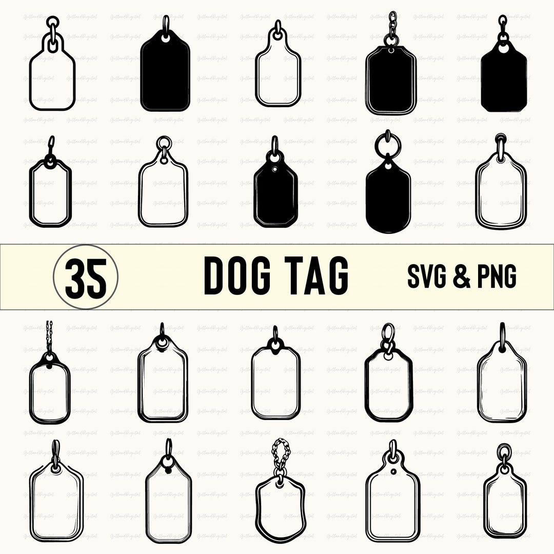 Dog Tag Silhouette Bundle Svg, Dog Tag Svg Vector Set, Dog Tag Clipart ...