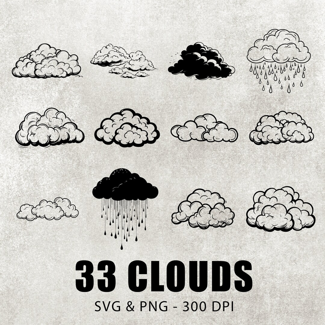 Clouds Svg Bundle, Clouds Silhouette, Clouds Clipart Vector, Clouds ...