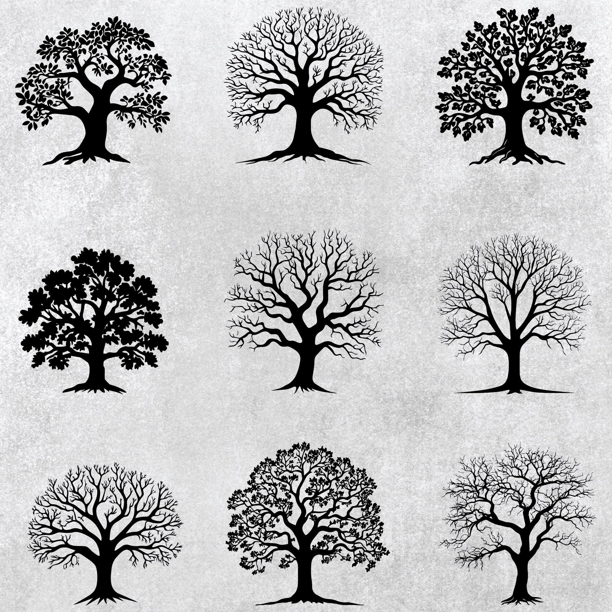 Oak Tree Svg Bundle, Oak Tree Silhouette Set, Oak Tree Clipart, Oak ...