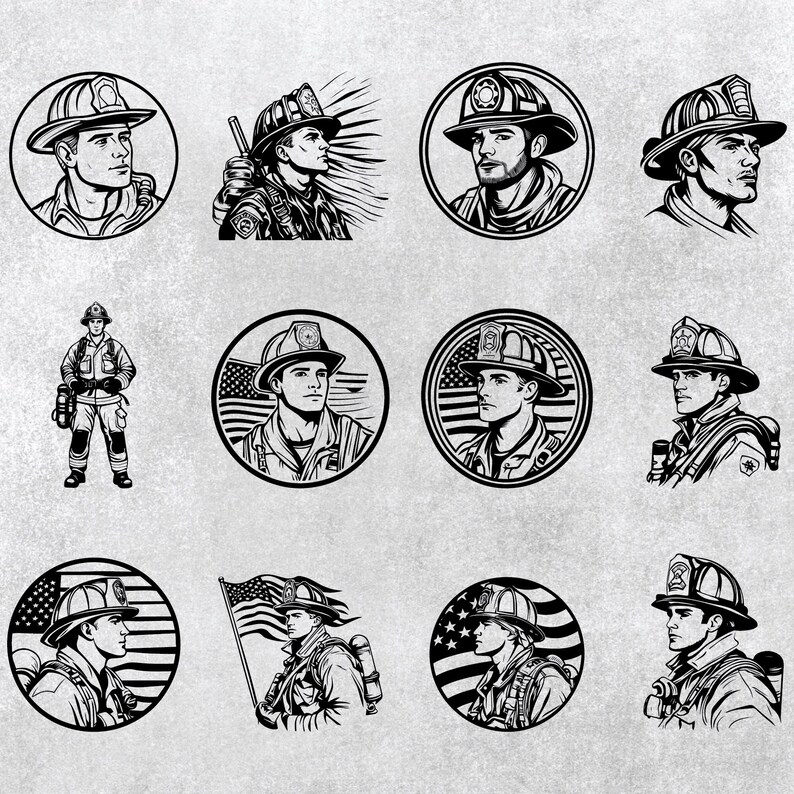 Firefighter Svg Bundle, Firefighter Silhouette Set, Firefighter Clipart ...