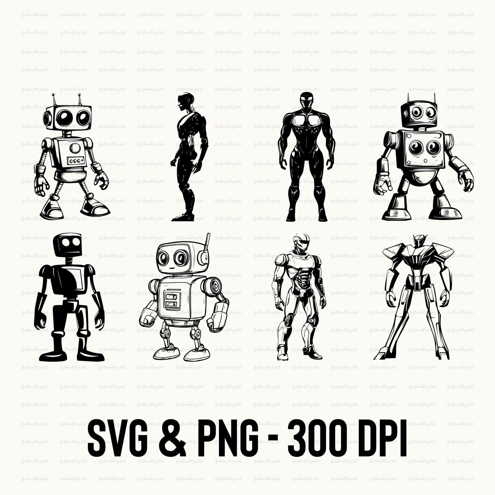 Robots Svg Bundle, Robots Silhouette, Robots Clipart, Robots Vector ...