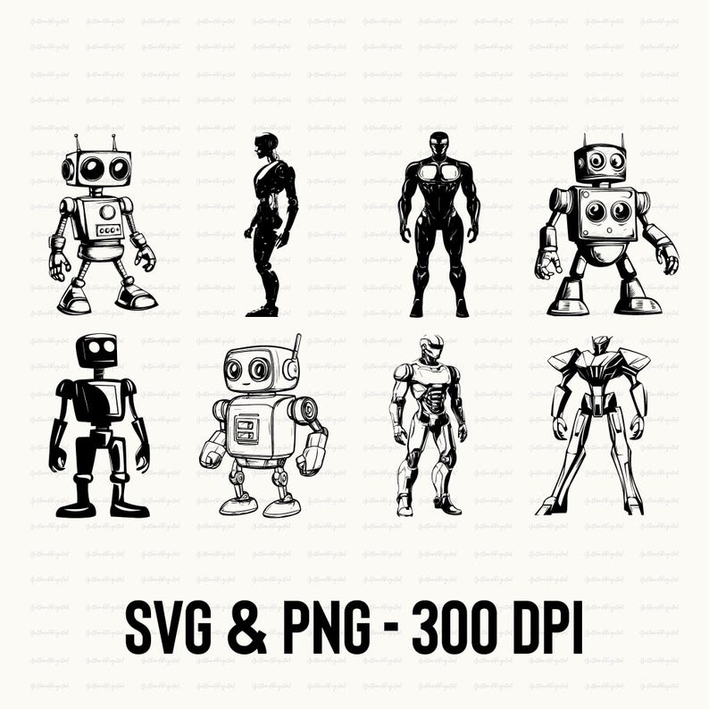 Robots SVG Bundle: Silhouette Clipart, Vector Decals (PNG, Cricut) - Etsy