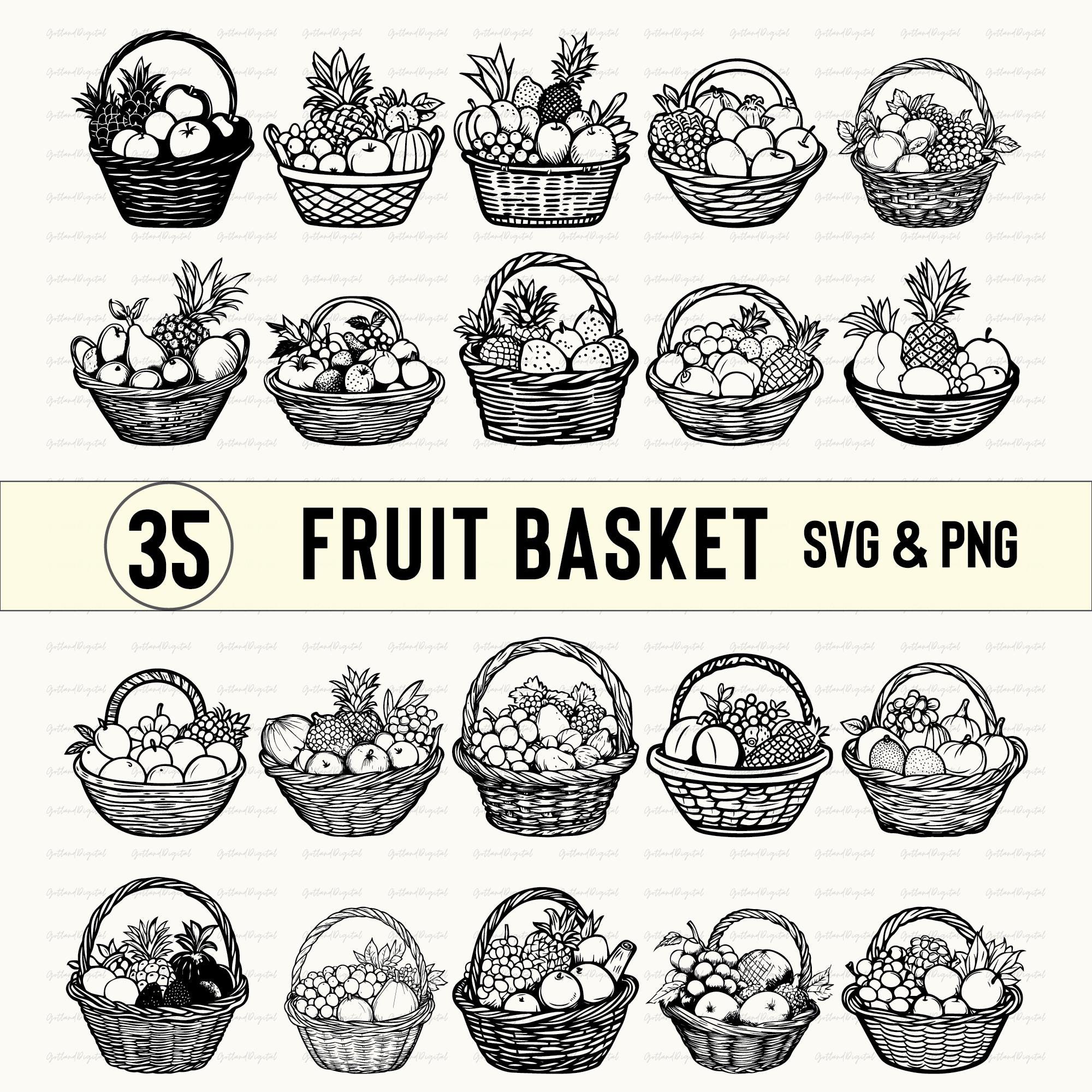 Fruit Basket Svg Bundle, Fruit Basket Silhouette, Fruit Basket Clipart ...