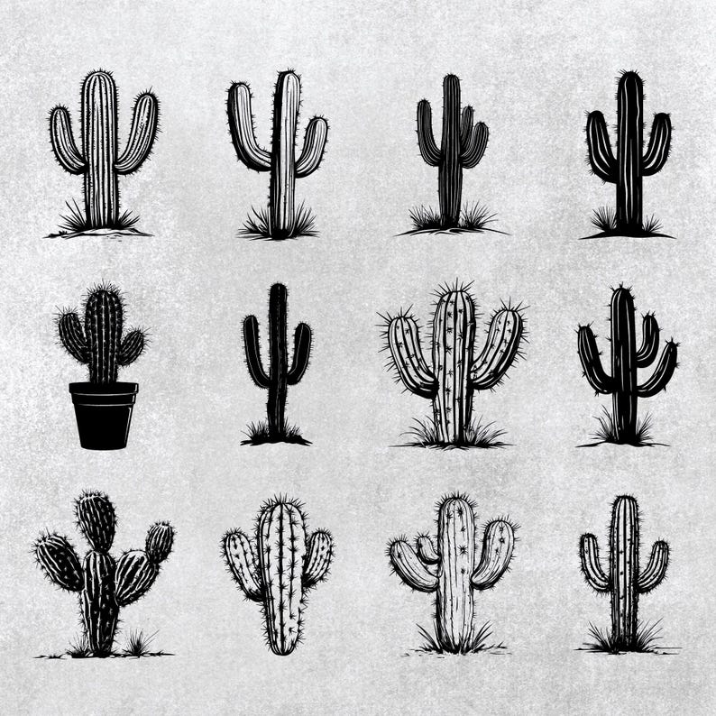 Cactus SVG Bundle: Silhouette Clipart, Vector Decal (PNG, 300 DPI) - Etsy