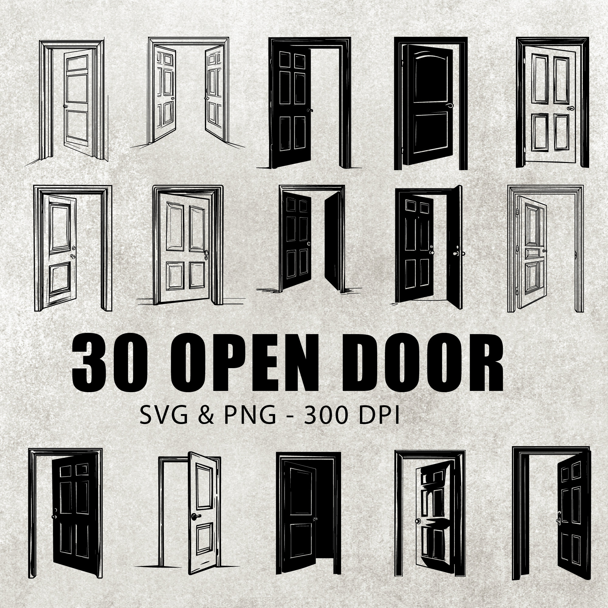 Open Door Silhouette Bundle Svg, Open Door Svg Vector Set, Open Door Clipart Png, Open Door ...