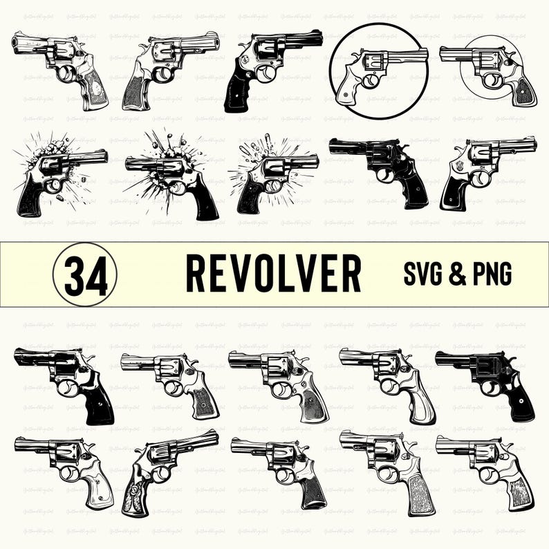Revolver SVG Bundle: Silhouette Clipart Vector (PNG, Cut Files) - Etsy