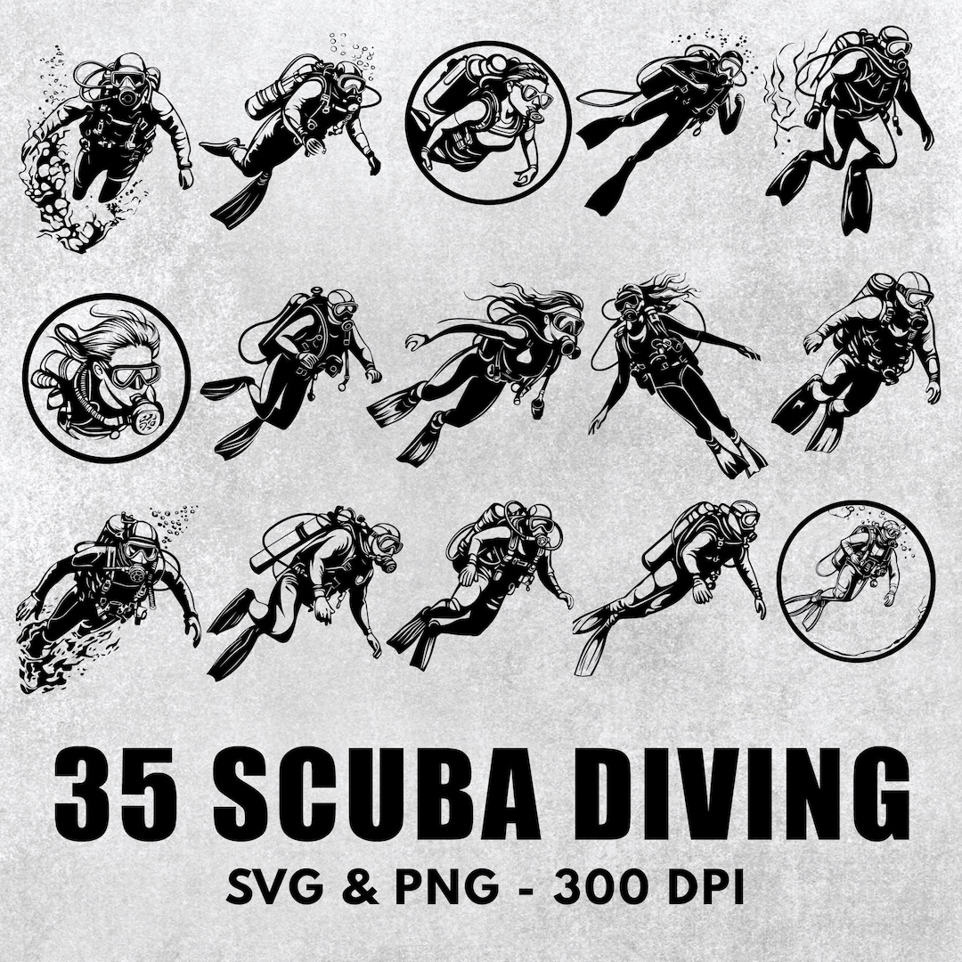 Scuba Diving SVG Bundle: Silhouette Clipart, Logo Icon (PNG, Cricut ...