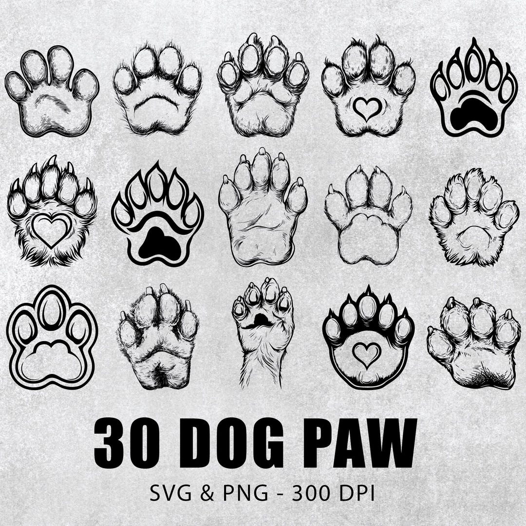 Dog Paw Svg Bundle, Dog Paw Silhouette Set, Dog Paw Clipart, Dog Paw ...