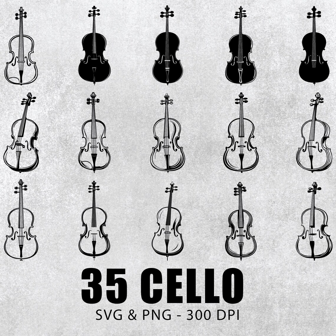 Cello SVG Bundle: Silhouette Clipart, Decal Designs (PNG, Cricut) - Etsy