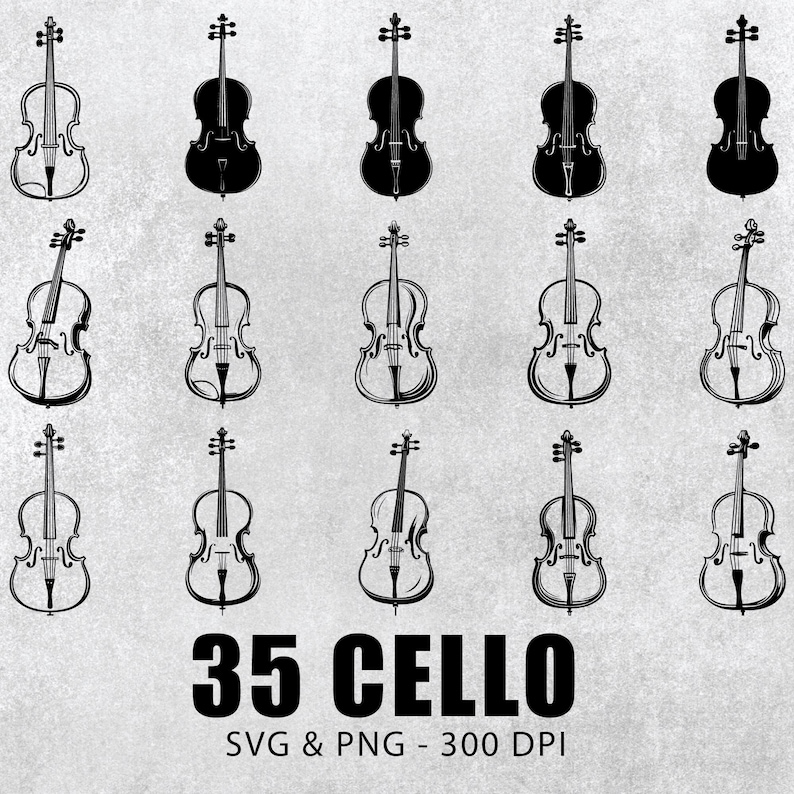Cello Svg Bundle, Cello Silhouette Set, Cello Clipart, Cello Decal ...