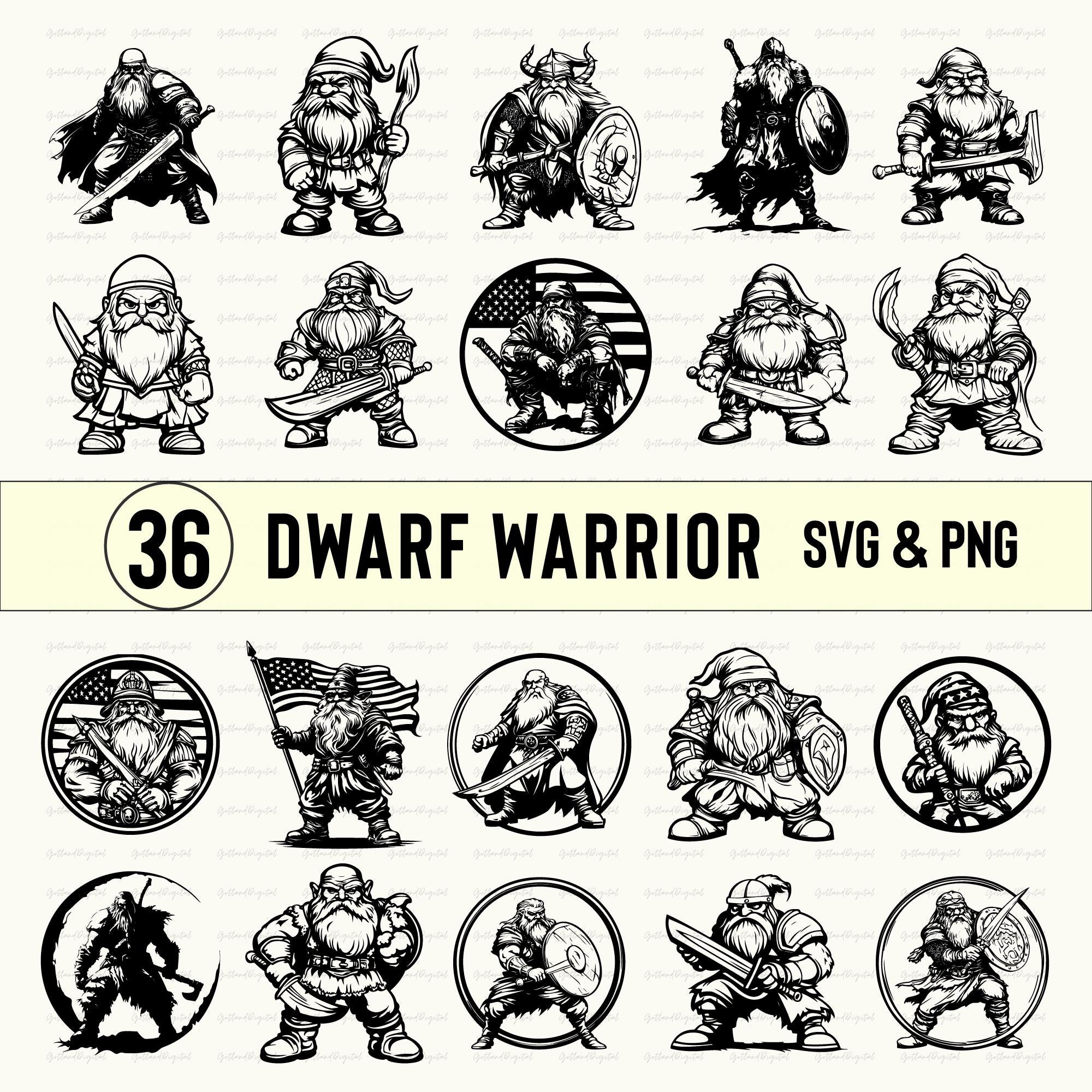 Dwarf Warrior Clipart: Silhouette Vector Cut Files (SVG, PNG) - Etsy