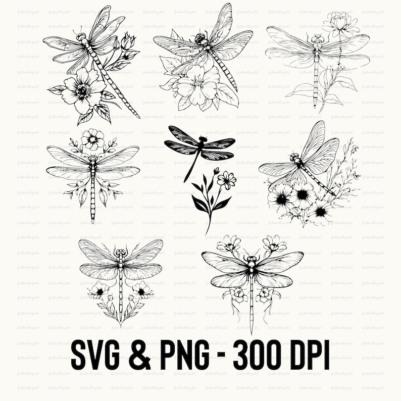 Dragonfly Flowers Svg Bundle, Dragonfly Flowers Silhouette, Dragonfly ...