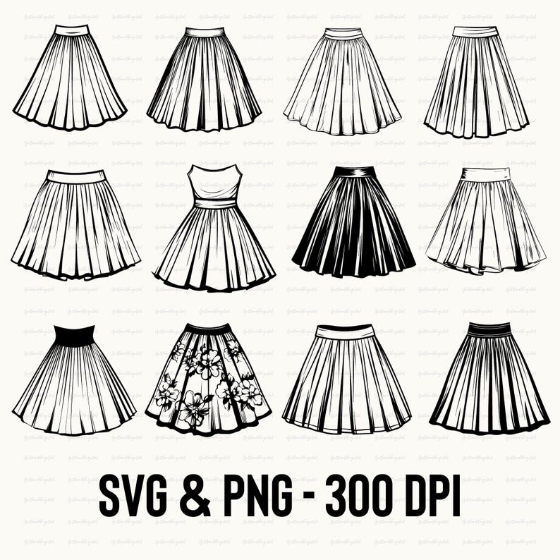 Skirt SVG PNG Bundle: Silhouette Clipart Vector Art - Etsy