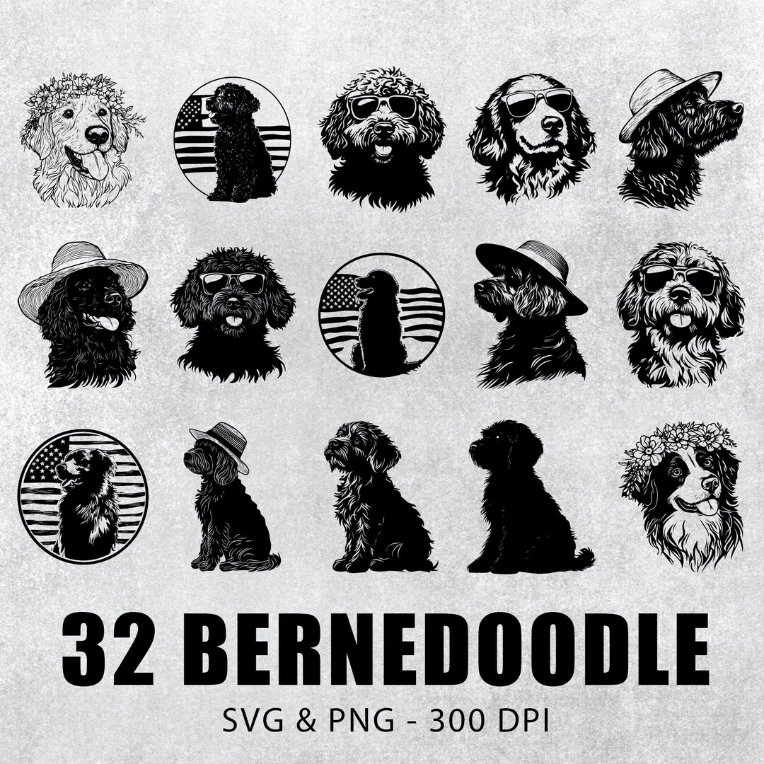 Bernedoodle SVG Bundle: Dog Clipart, Vector Decal (PNG) - Etsy