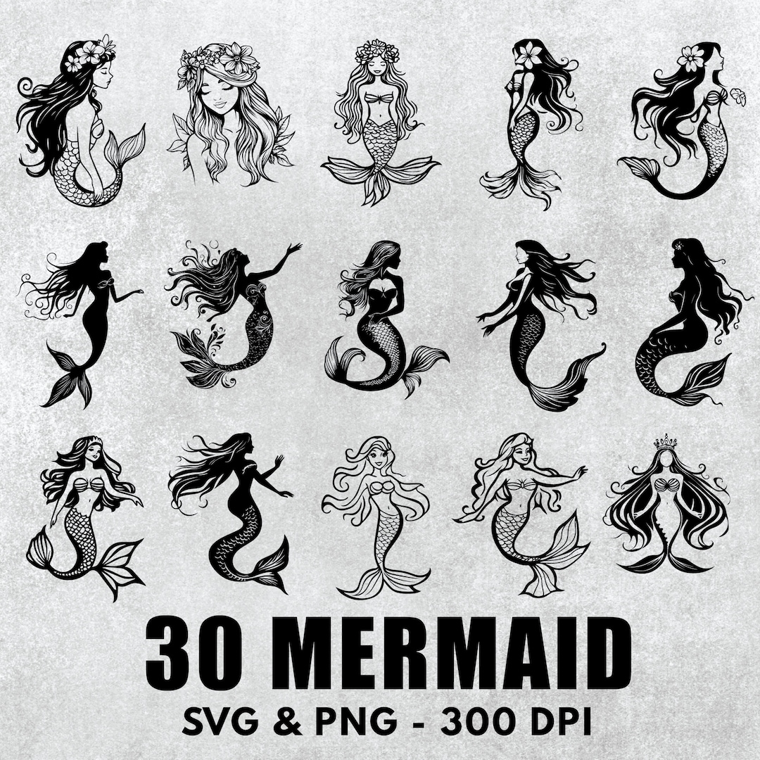 Mermaid Svg Bundle, Mermaid Silhouette, Mermaid Clipart, Mermaid Vector ...