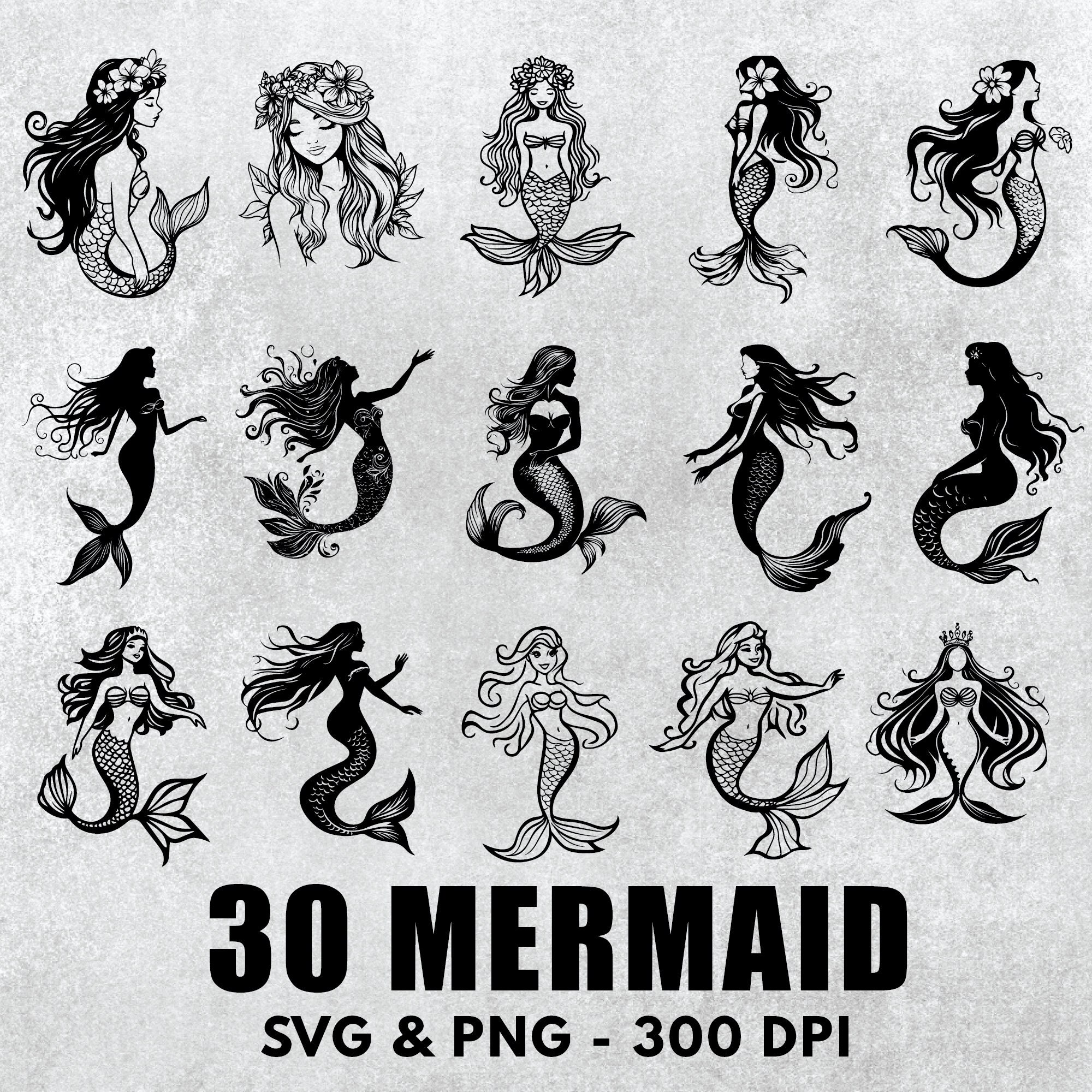 Mermaid Svg Bundle, Mermaid Silhouette, Mermaid Clipart, Mermaid Vector ...