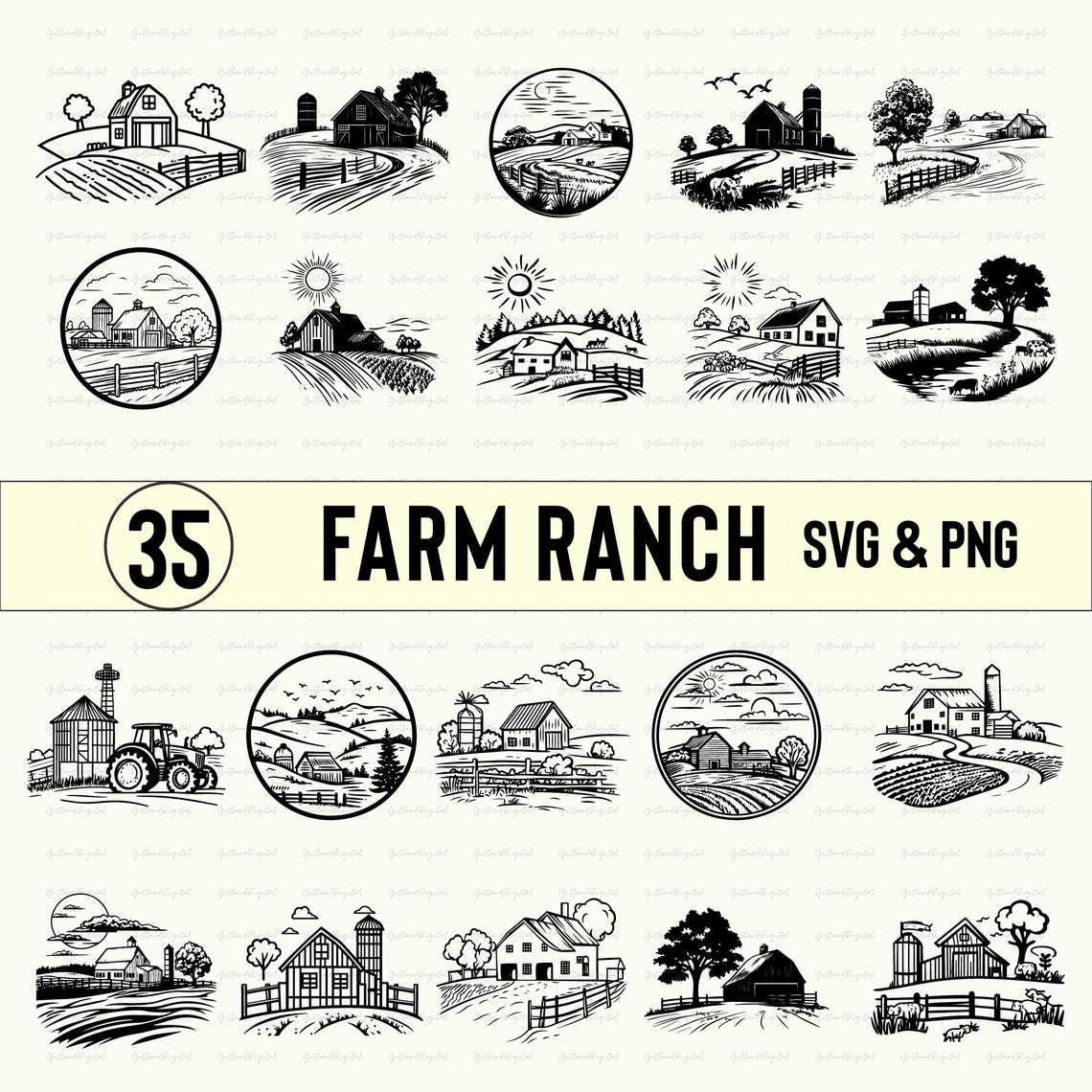 Farm Ranch SVG PNG Bundle: Countryside Clipart, Silhouette Vector Art ...