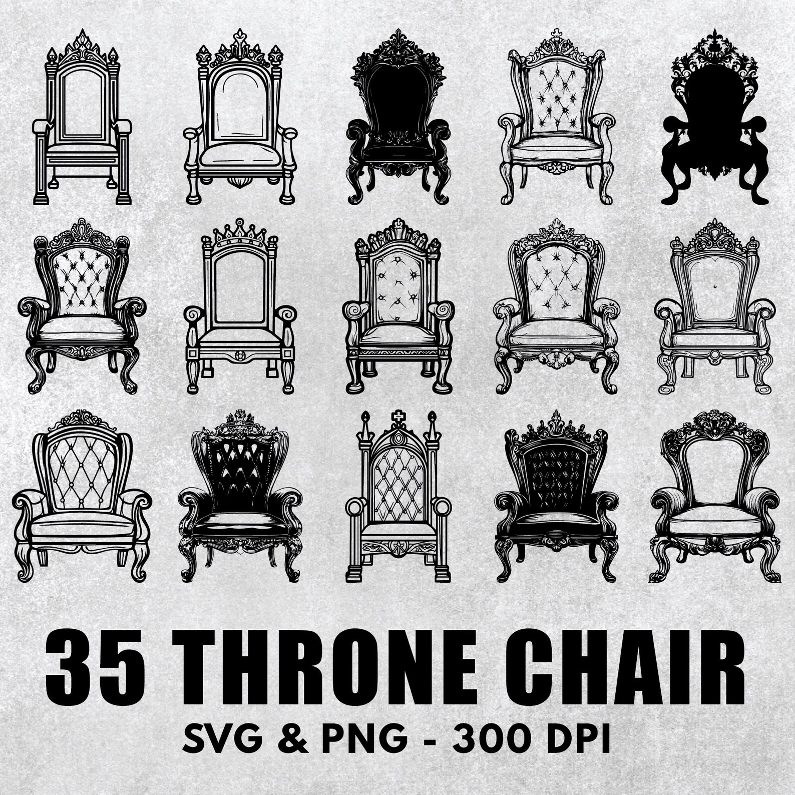 Throne Chair Silhouette Bundle: Royal Clipart Vector (SVG, PNG) - Etsy