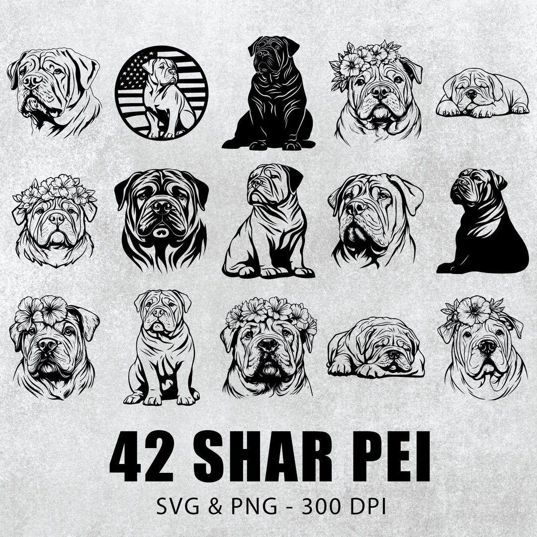 Shar Pei SVG Bundle: Dog Silhouette Clipart (PNG, Vector) - Etsy