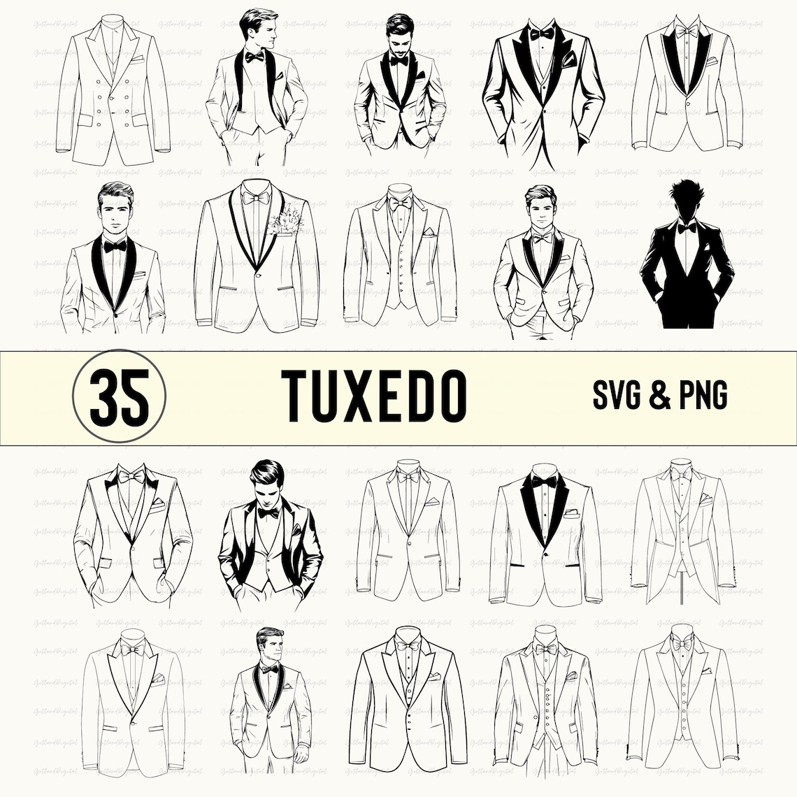 Tuxedo Svg Bundle, Tuxedo Silhouette, Tuxedo Clipart, Tuxedo Vector ...