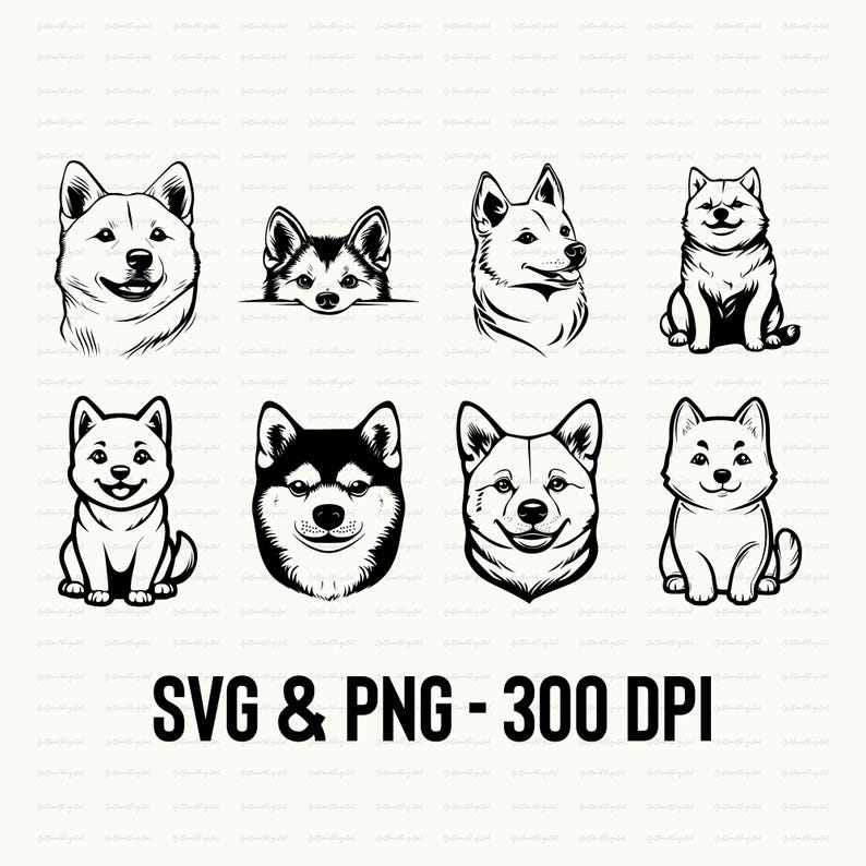 Shiba Inu Dog SVG Bundle: Silhouette Clipart Decal (PNG) - Etsy