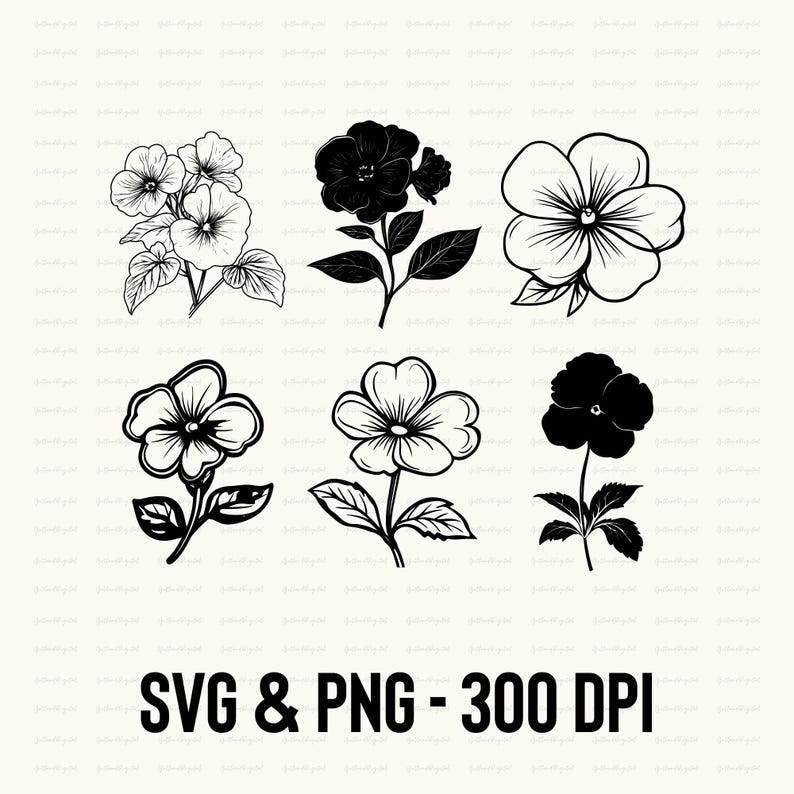 Violet Flower SVG PNG Clipart: Floral Silhouette Vector Cut Files - Etsy