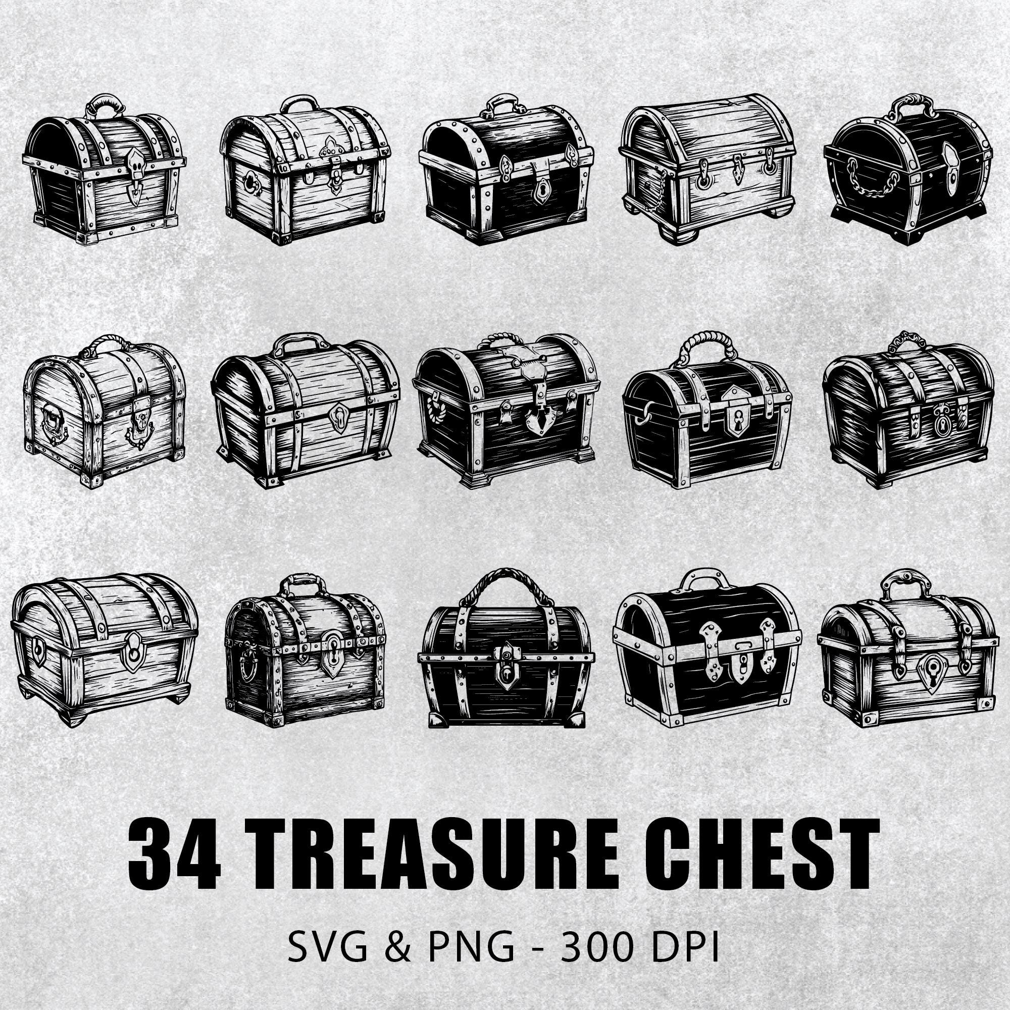 Treasure Chest Outline SVG PNG Bundle: Clipart Vector Cut Files - Etsy