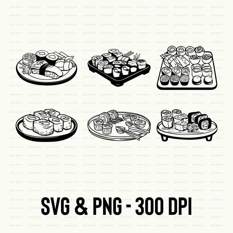Sushi SVG Bundle: Clipart, Silhouette, Vector Art (PNG) - Etsy