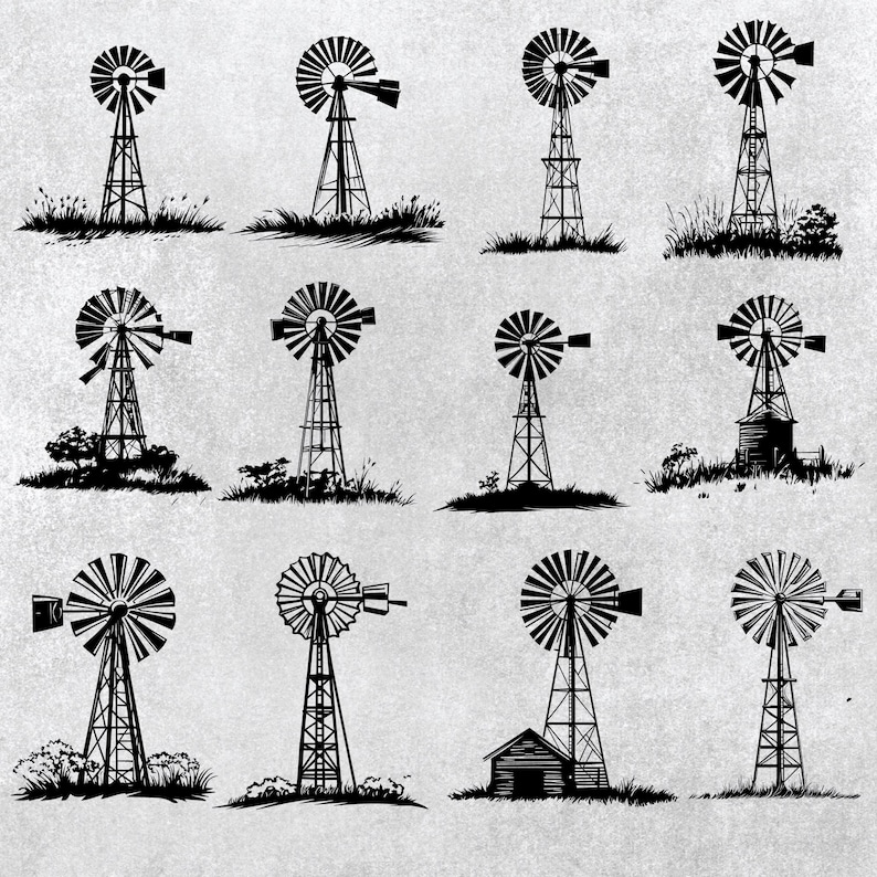 Farm Windmill SVG Bundle: Silhouette Clipart, Logo Files (PNG) - Etsy