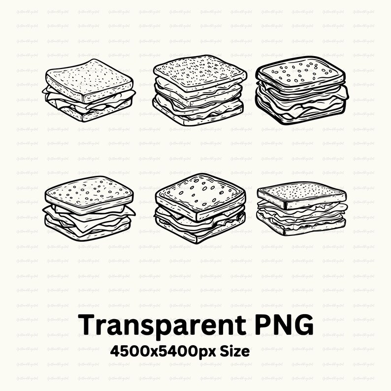 Sandwich Clipart: Food Outline Icon Set (SVG, PNG) - Etsy