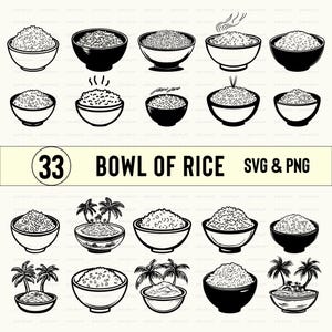 Bowl of Rice SVG PNG Bundle: Clipart Silhouette Vector Designs (digital ...