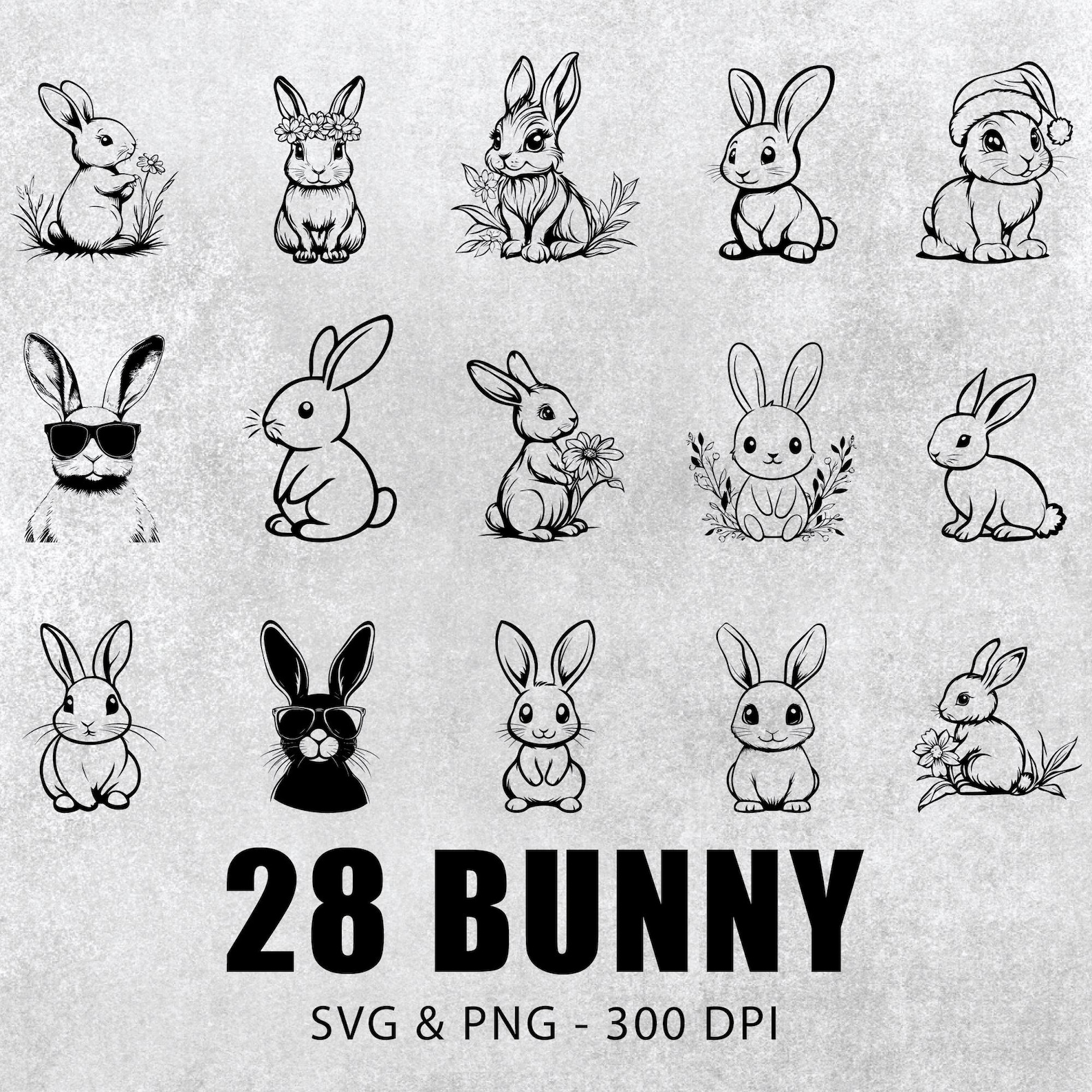 Bunny Svg Bundle, Bunny Silhouette Set, Bunny Clipart, Bunny Decal ...