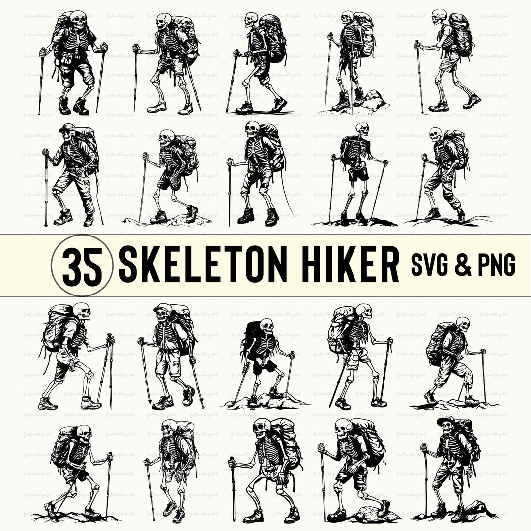 Skeleton Hiker Svg Bundle, Skeleton Hiker Silhouette, Skeleton Hiker ...