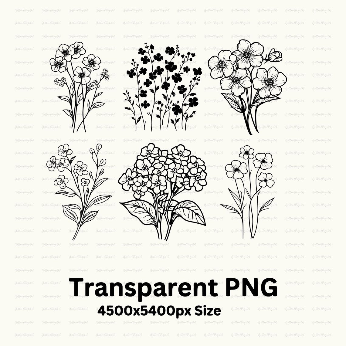 Forget Me Not Flowers SVG PNG Bundle: Floral Clipart, Silhouette ...