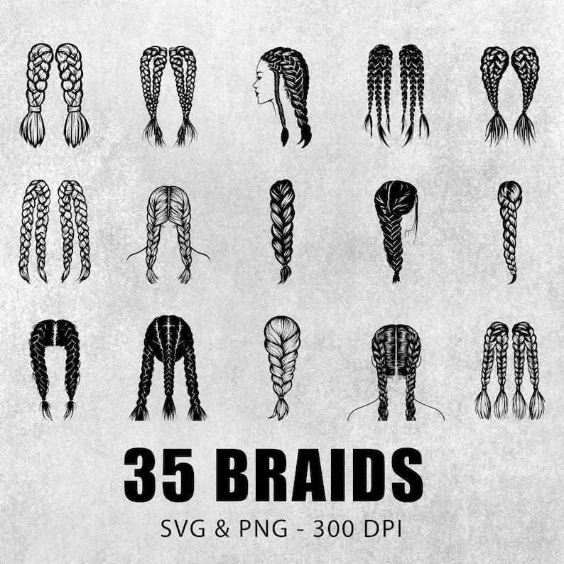 Braids Svg Png Bundle, Braids Clipart, Braids Silhouette, Braids Vector ...