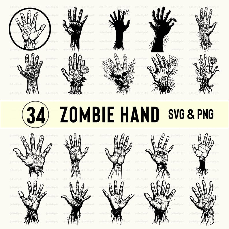 Zombie Hand Svg Png Bundle, Zombie Hand Clipart, Zombie Hand Silhouette ...