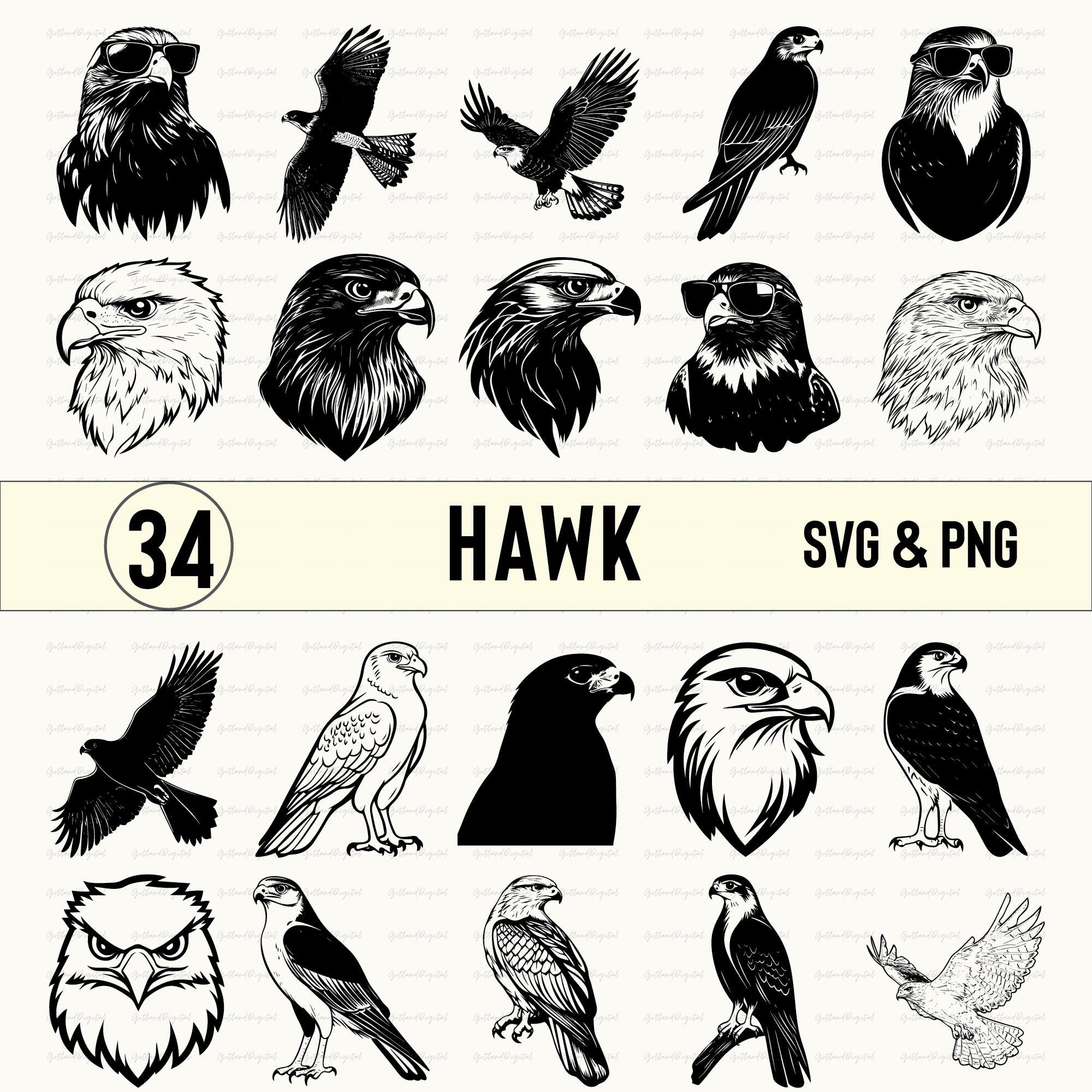 Hawk Svg Bundle, Hawk Silhouette, Hawk Clipart, Hawk Vector, Hawk Decal ...