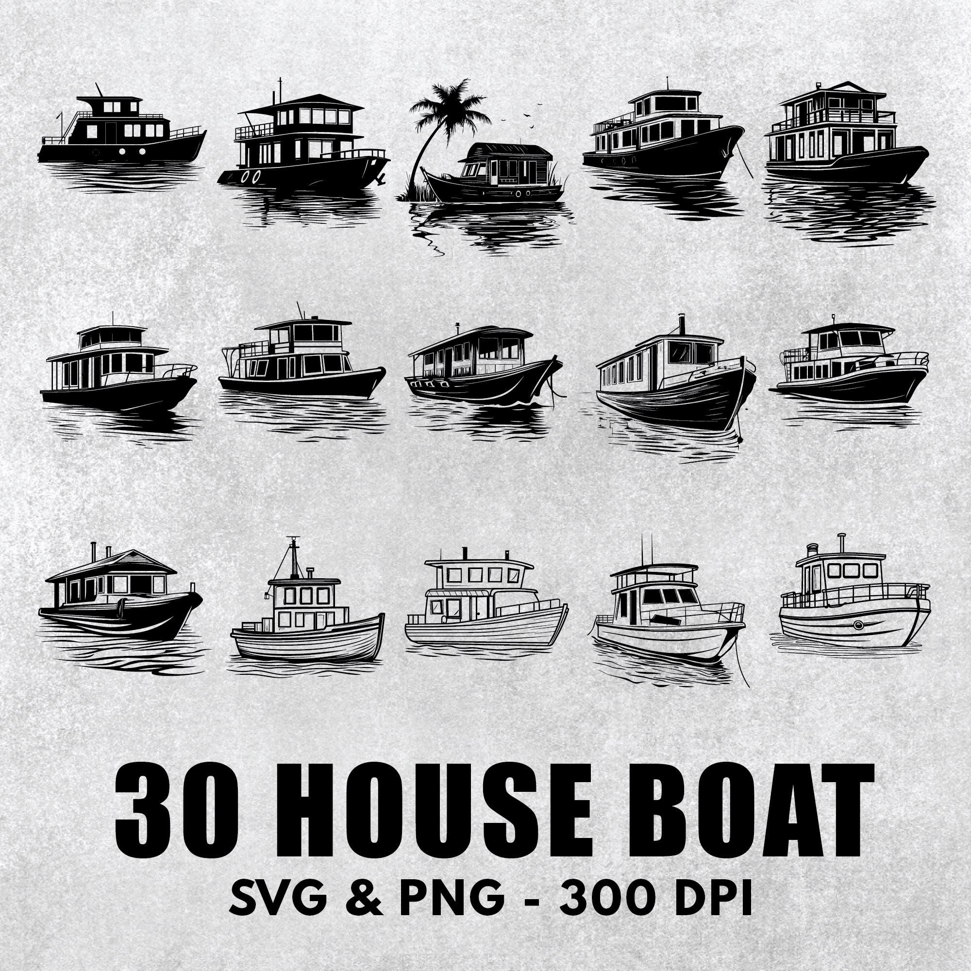 House Boat Svg Bundle, House Boat Svg Vector Set, House Boat Clipart ...