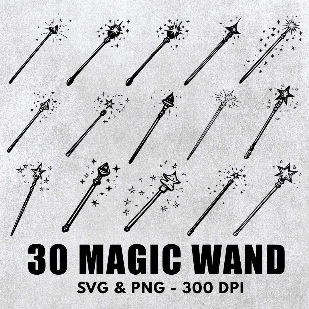 Magic Wand Svg Bundle, Magic Wand Silhouette Set, Magic Wand Clipart ...