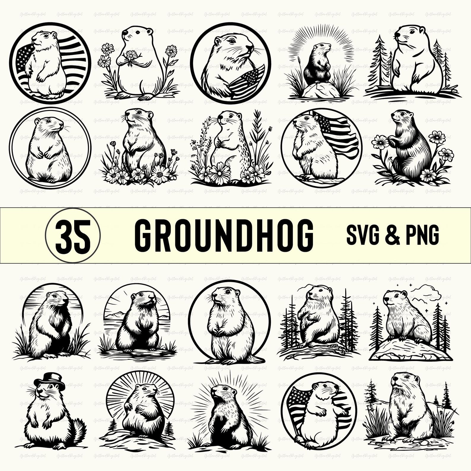 Groundhog SVG PNG Clipart: Silhouette Vector Cut Files - Etsy