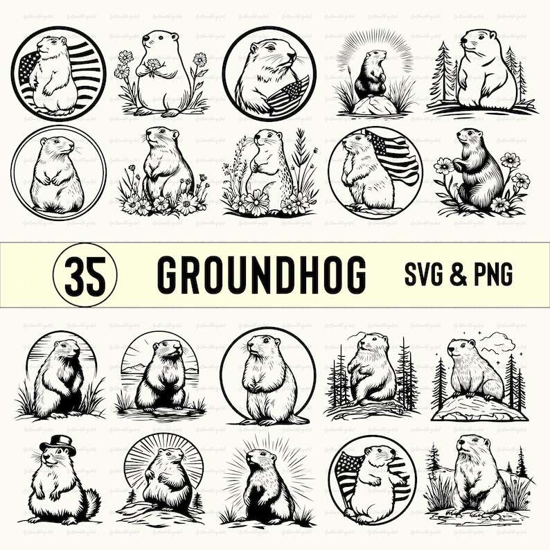 Groundhog SVG PNG Clipart: Silhouette Vector Cut Files - Etsy
