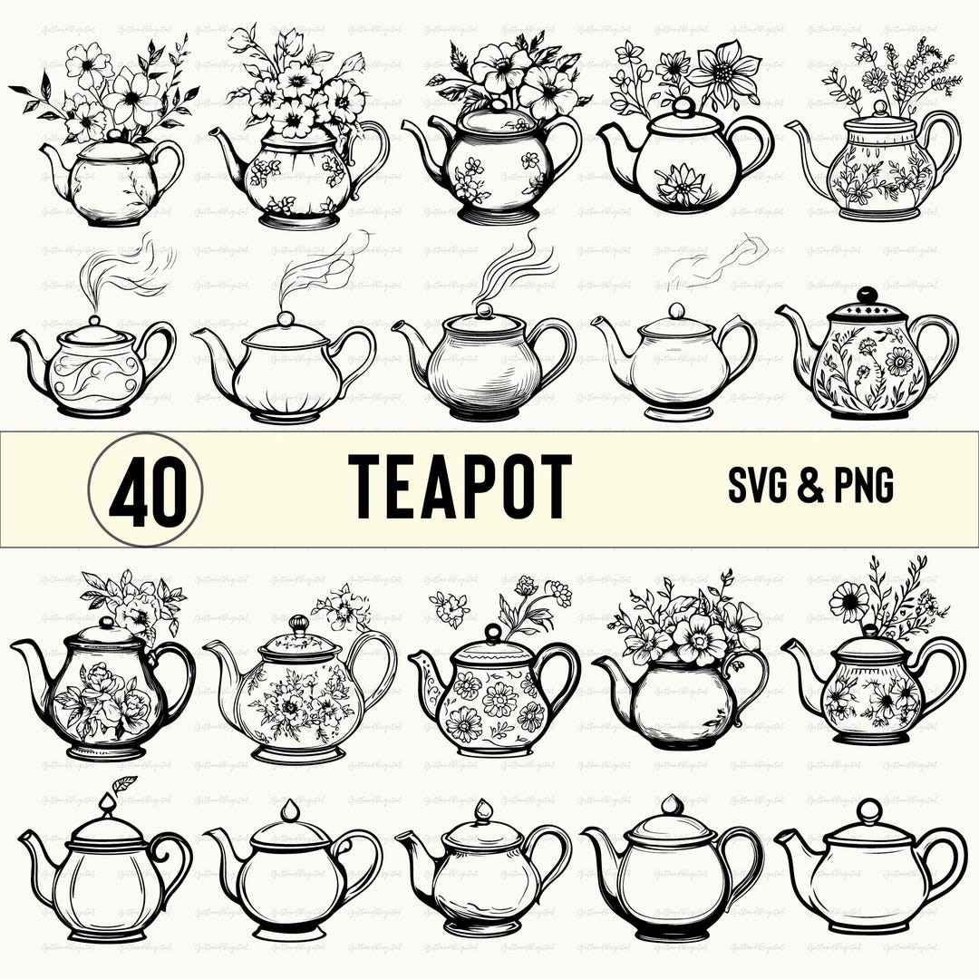 Teapot Svg PNG Bundle, Teapot Silhouette, Teapot Clipart, Teapot Vector ...