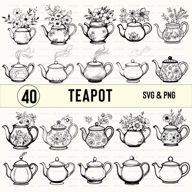 Teapot Svg PNG Bundle, Teapot Silhouette, Teapot Clipart, Teapot Vector ...