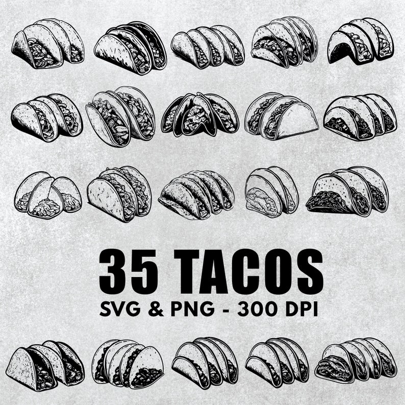 Tacos SVG Bundle: Silhouette Clipart Vector (PNG) - Etsy